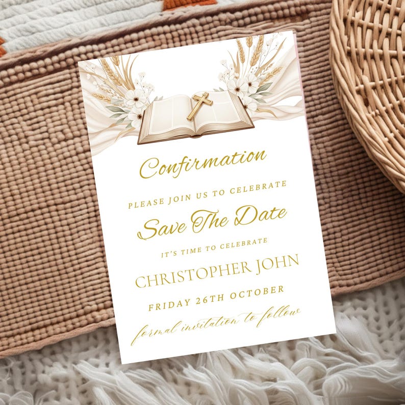 Confirmation Save the Date Invitation, Catholic Invite Neutral ...