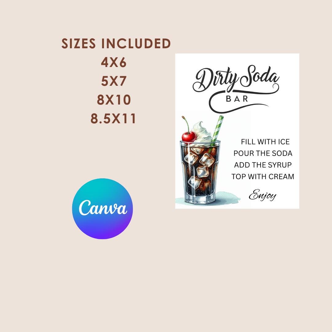 Dirty Soda Bar Sign, Soda Bar Mocktail Print, Signature Drink Bar Menu ...