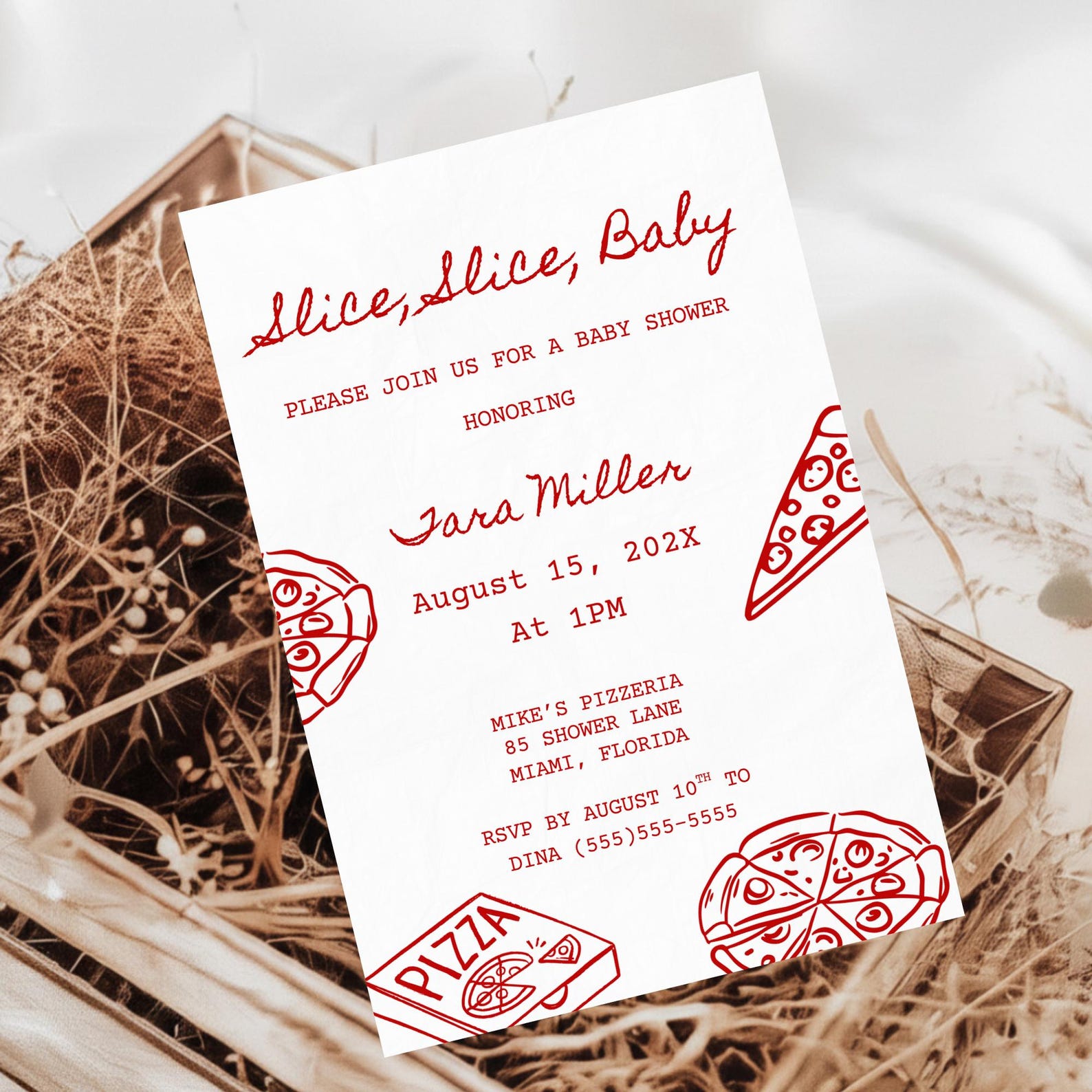 Pizza Baby Shower Invitation Template, Slice Slice Baby Shower,digital ...