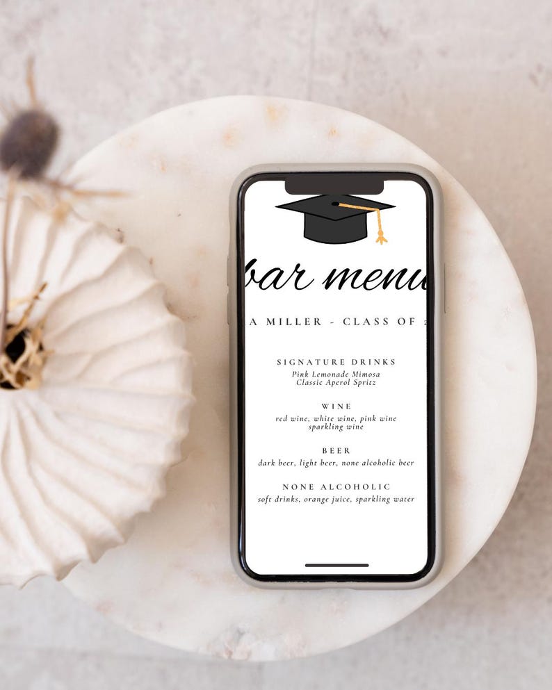 Graduation Bar Menu Sign Template, Printable Elegant Grad Party Drinks ...