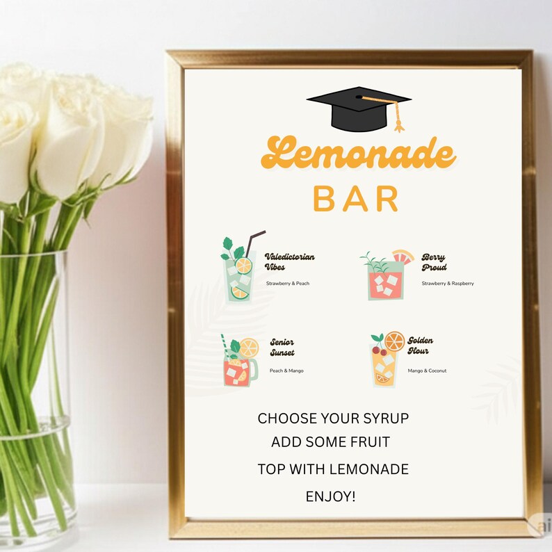 Graduation Party Lemonade Bar Menu PNG, Drink Sign Grad Drink Station ...