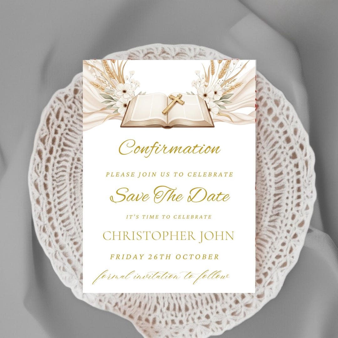 Confirmation Save the Date Invitation, Catholic Invite Neutral ...