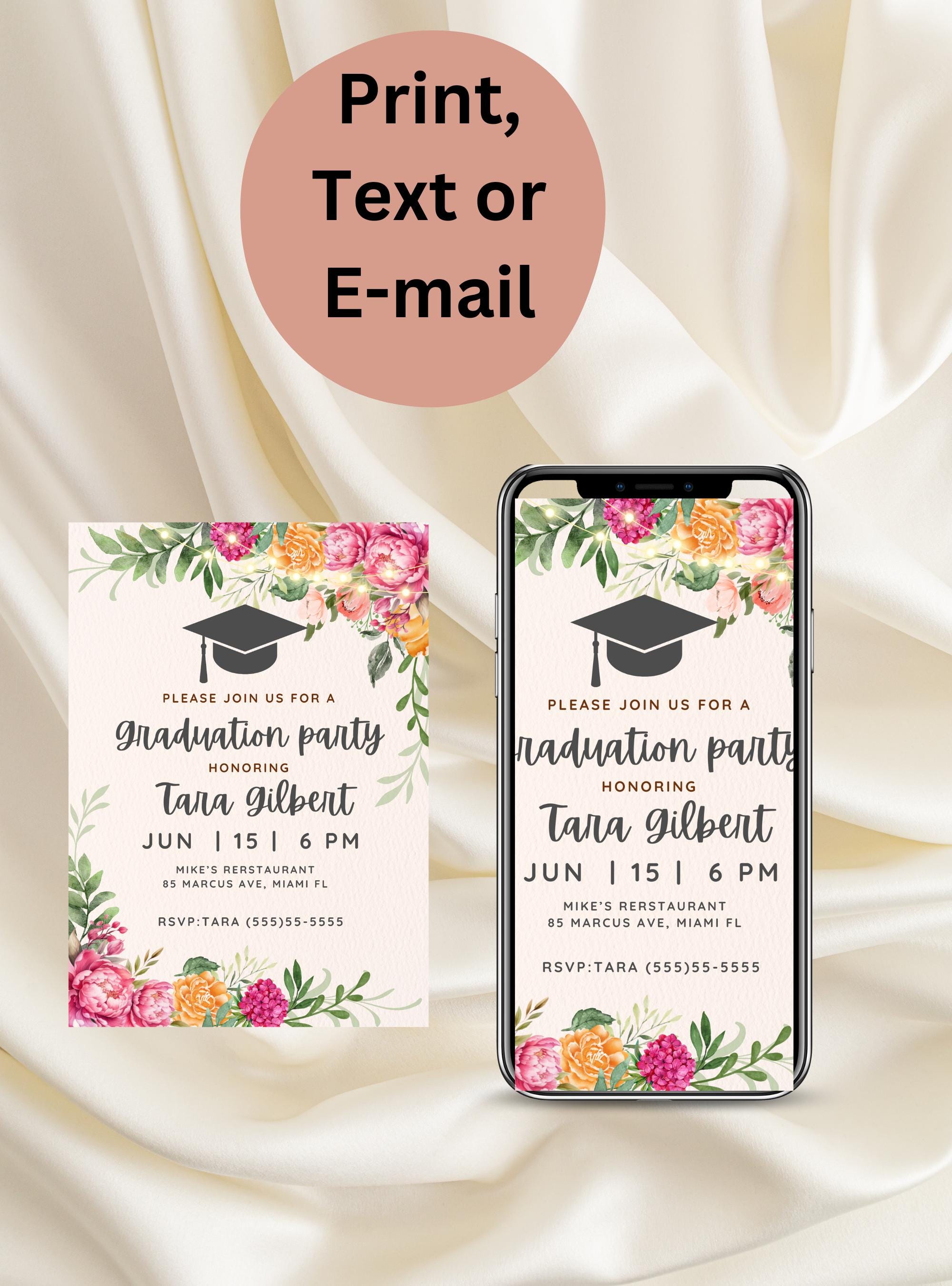Floral Graduation Party Invitation, Floral Graduation Announcement Card ...