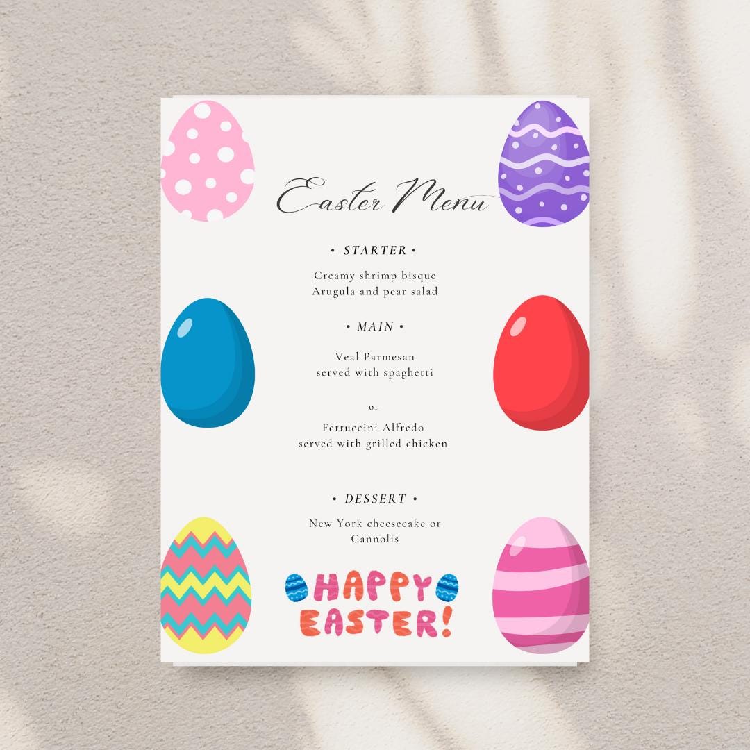 Printable Easter Menu Template Easter Brunch Menu Easter Lunch Menu ...