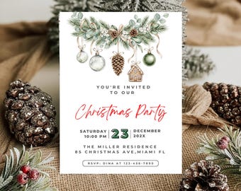 Editable Christmas Party Invitation, Boho Christmas Invite, Christmas ...
