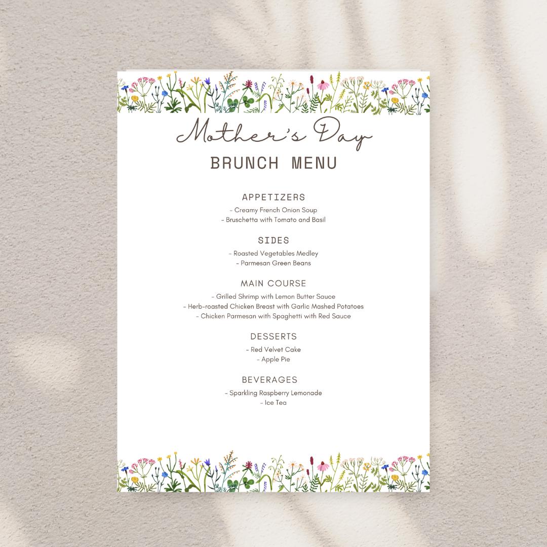 Mother's Day Menu Template, Mother's Day Decorations, Printable Mother ...