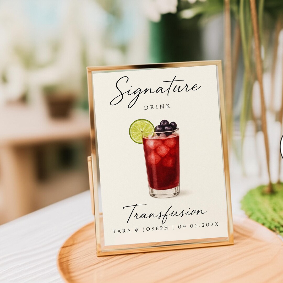 Transfusion Signature Cocktail Drink Bar Sign, Editable Template ...