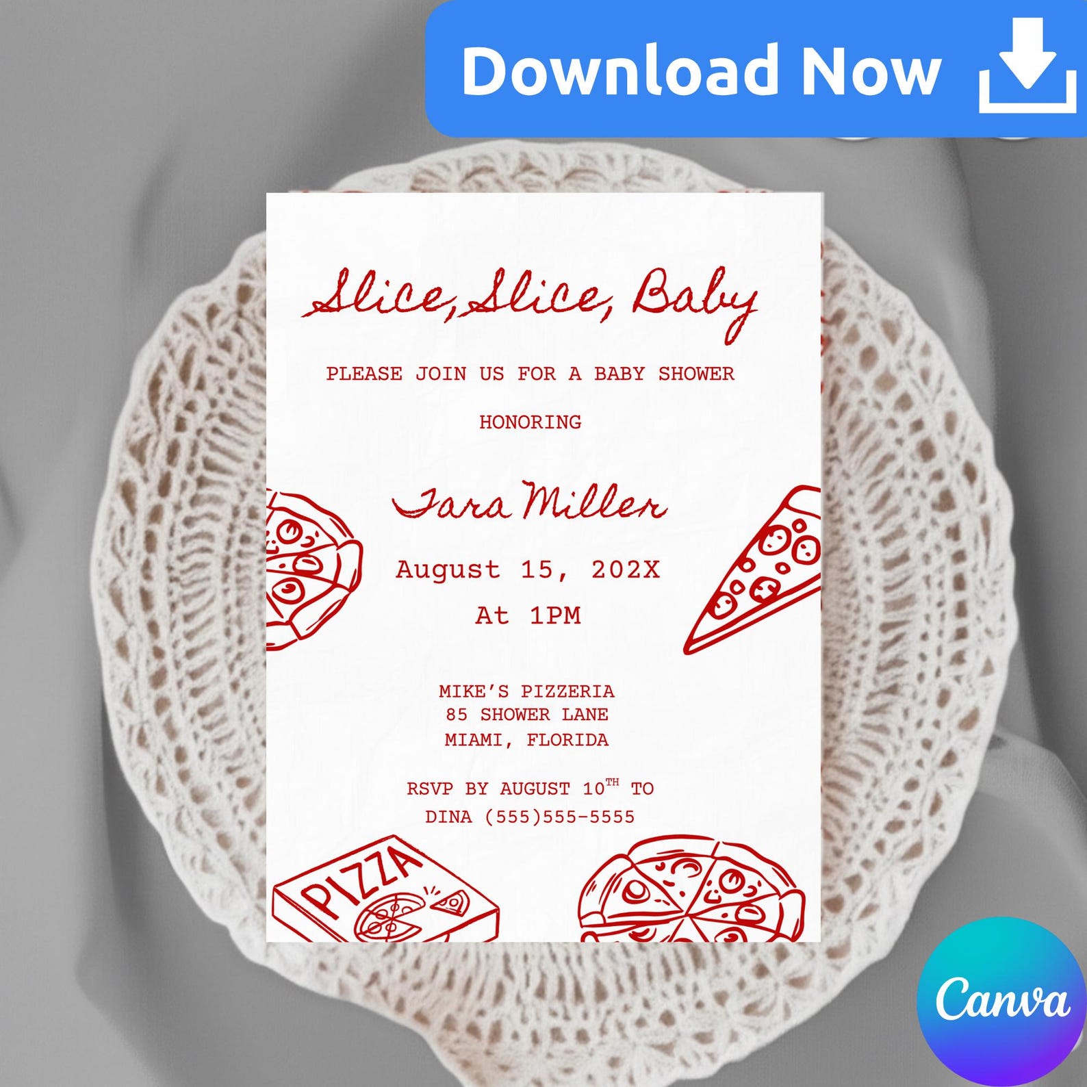 Pizza Baby Shower Invitation Template, Slice Slice Baby Shower,digital ...