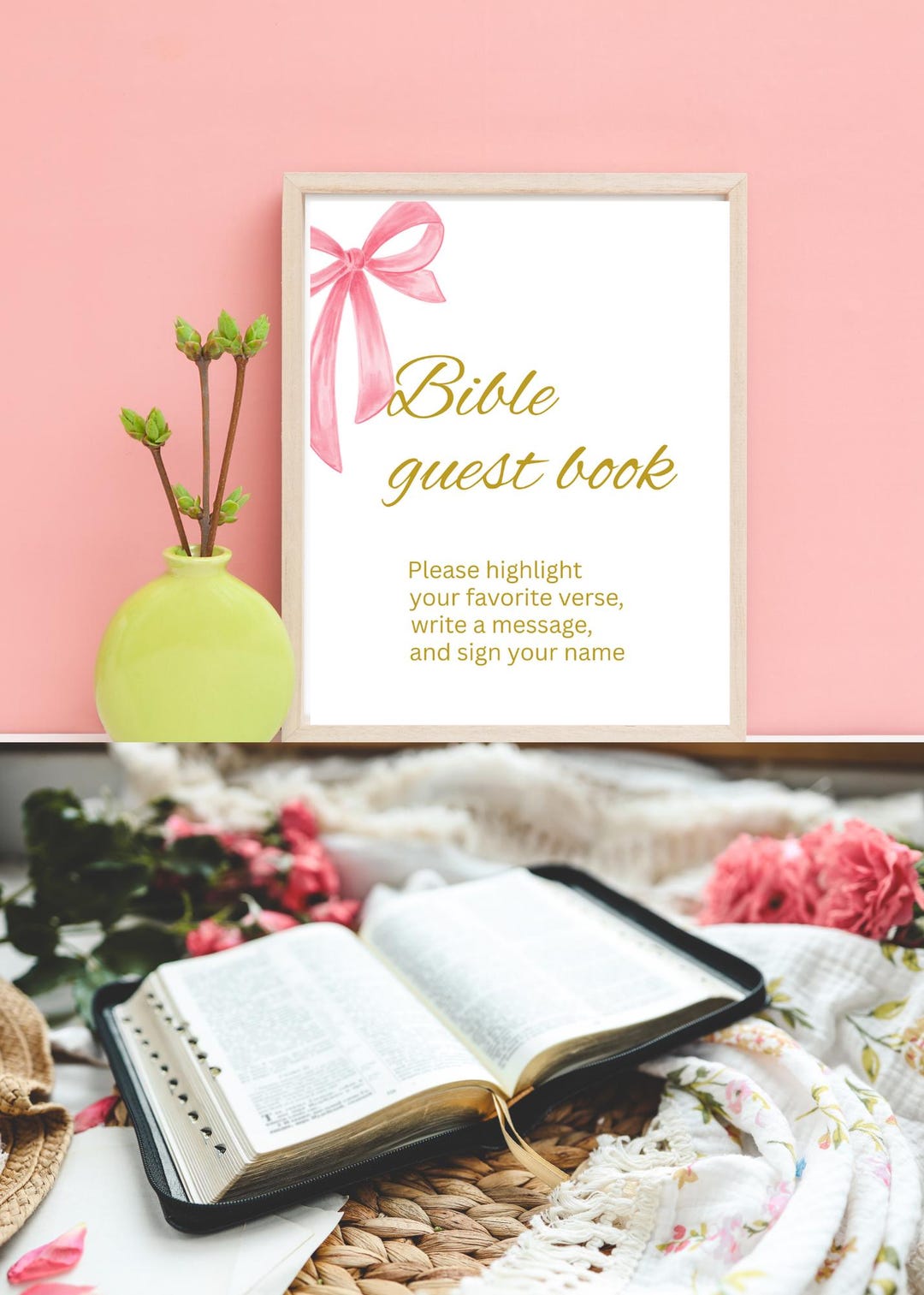 Graduation Bible Guest Book Sign Pink Bow Graduation Party Table Signs ...