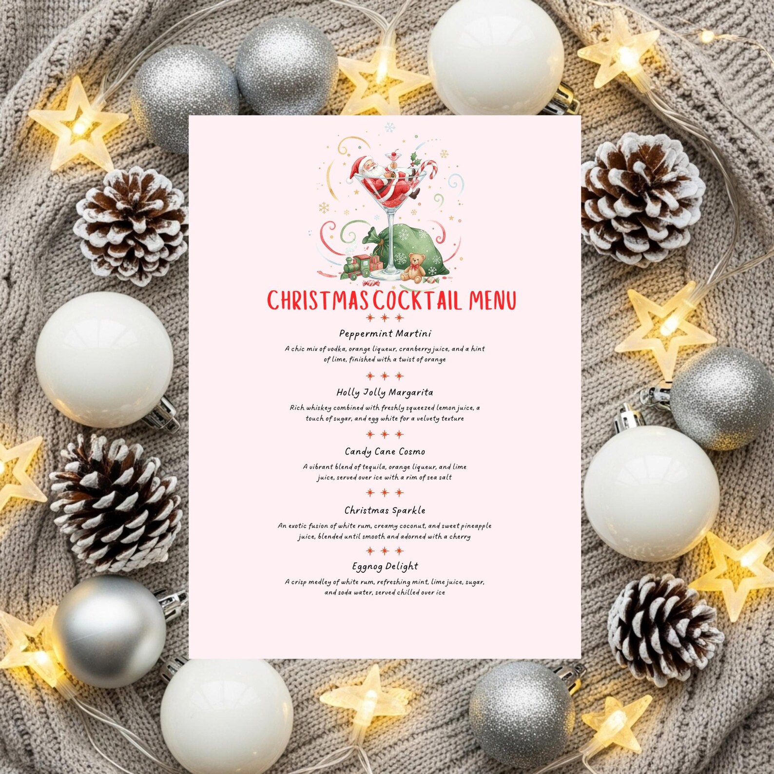 Christmas Cocktail Menu Sign Template, Holiday Party Bar Printable ...