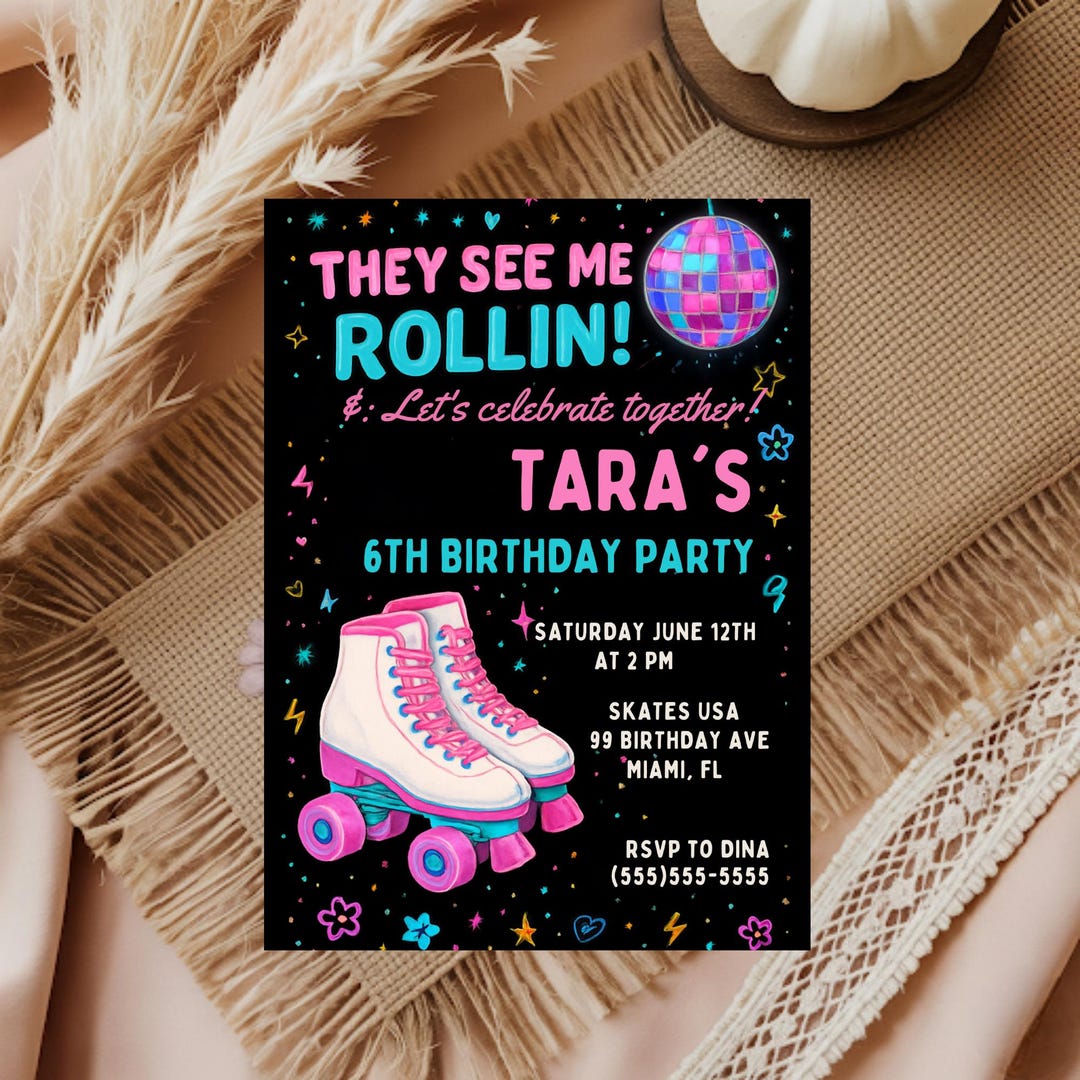 Editable Roller Skating Birthday Party Invitation, Roller Skating ...