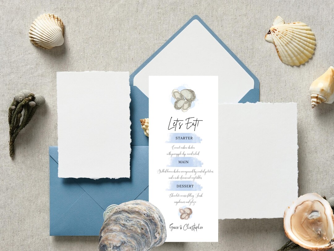 Oyster Menu, Template Oyster Menu,water Color Oyster Menu, Coastal ...