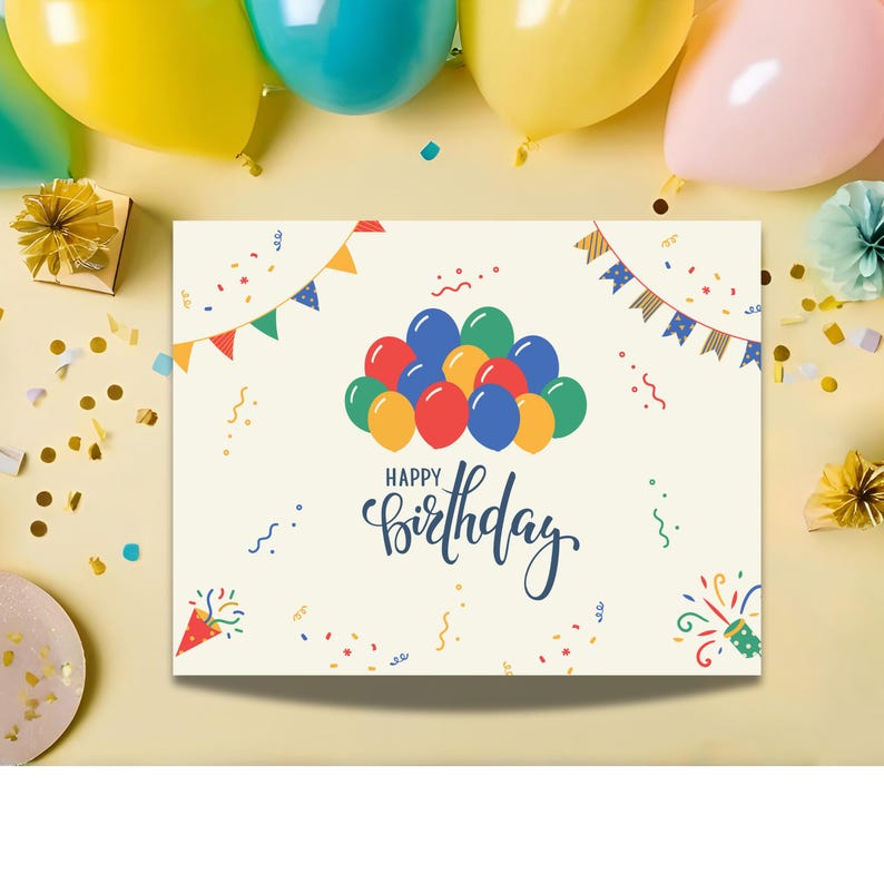 Classroom Balloons Birthday Card Children's Balloon Themed Birthday ...