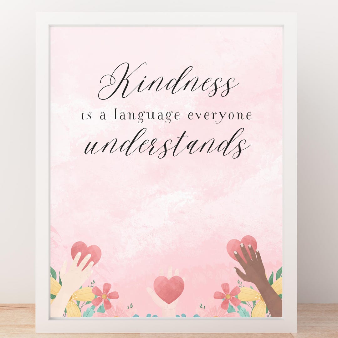 Pink Wall Art Watercolor Hearts Digital Download Kindness Matters One ...