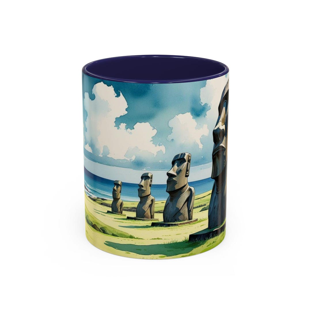 Easter Island Watercolor Mug, Moai Statues Coastal Art, Cultural Travel ...