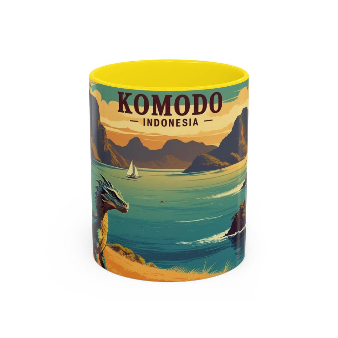Komodo Vintage Mug, Exotic Indonesia Gift, Retro Jungle Art, Travel ...