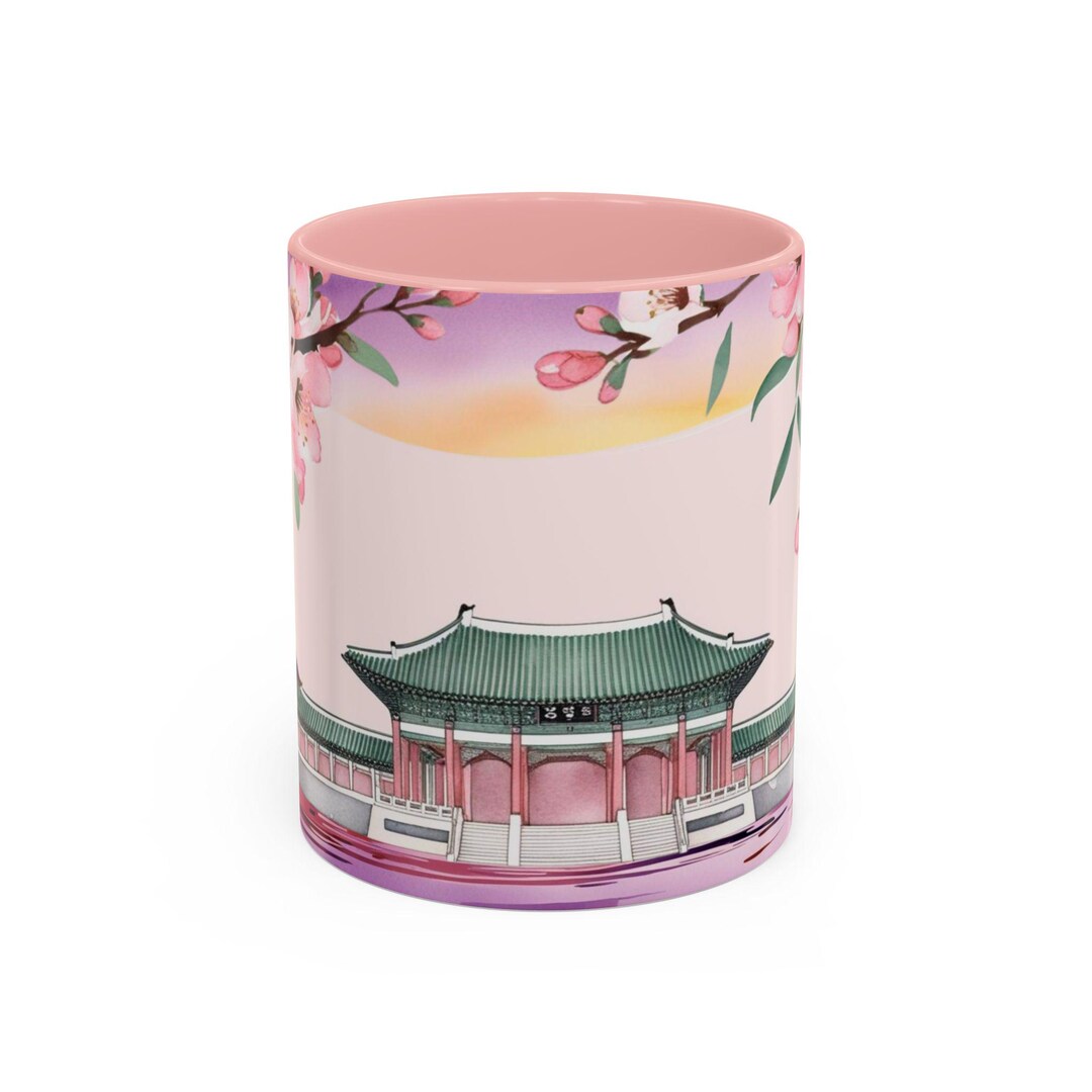 Seoul Cherry Blossom Mug – Elegant Korean Temple Design for Asian ...