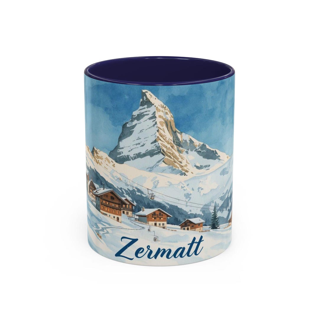 Zermatt Watercolor Mug, Snowy Matterhorn Scene, Switzerland Travel Gift ...