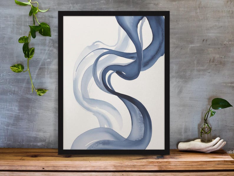 Blue Minimalist Watercolor Prints | Modern Wall Art Set to Print at ...