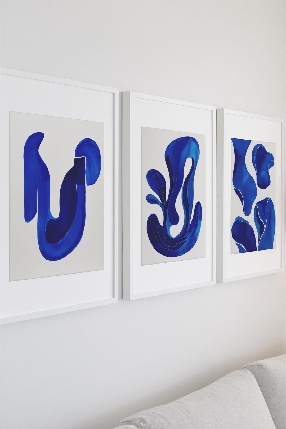 Cobalt Blue Abstract Wall Art – 3 Printable Watercolor Collage Posters ...