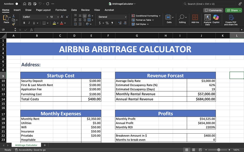 Airbnb Calculator Airbnb Analysis Airbnb Arbitrage Short Term Rental ...