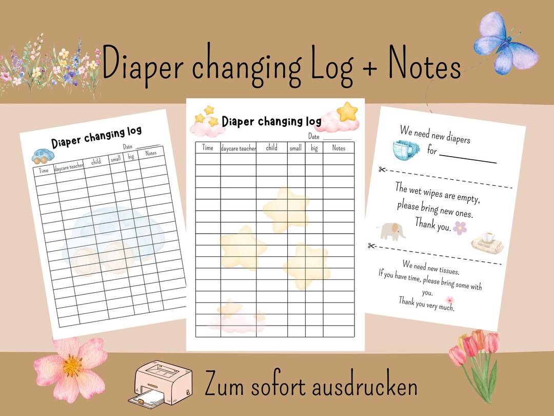 Diaper Change Log + Parent Notes | Childcare & Daycare Printable | Baby ...