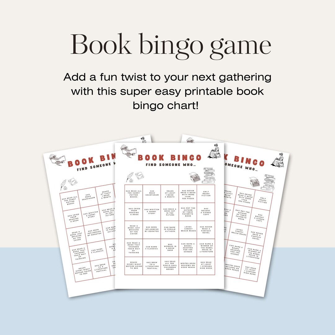 Book Bingo Printable | Reading Challenge Game for Book Clubs & Readers ...