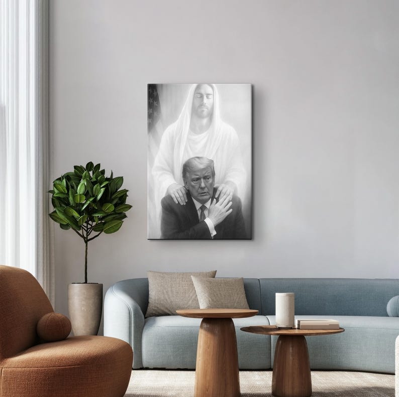 Donald Trump and Jesus Poster, Jesus Praying to Trump Print, the Divine ...