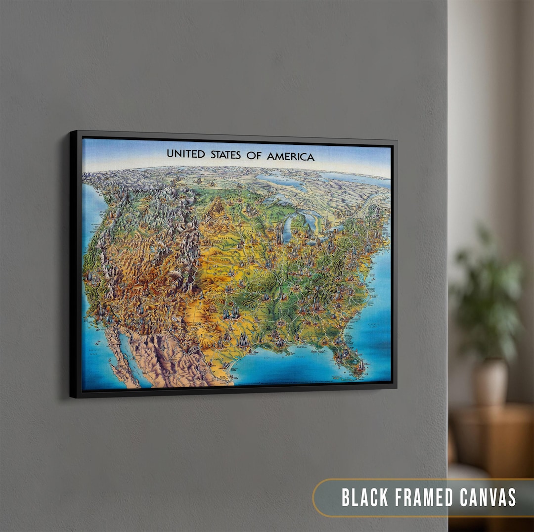 Vintage US Map Print, Old Poster Map of America, Patriotic Geography ...