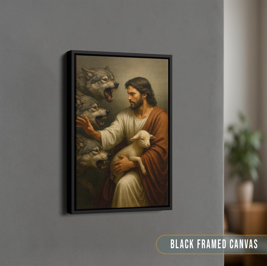 Jesus Protecting the Lamb Poster, Jesus Saving the Lamb From Wolves ...