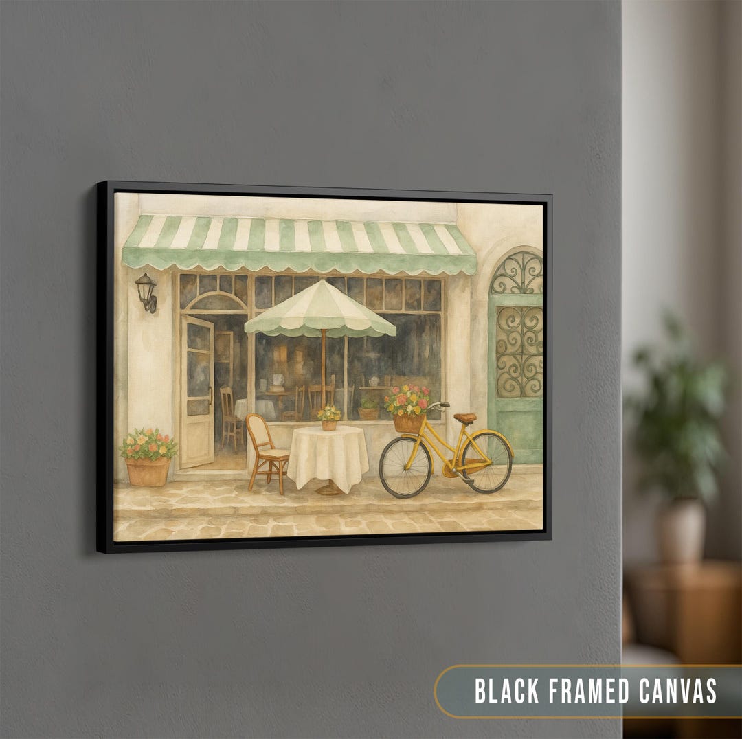 Coffee Shop French Cafe Poster, Charming Café With Bicycle Canvas ...