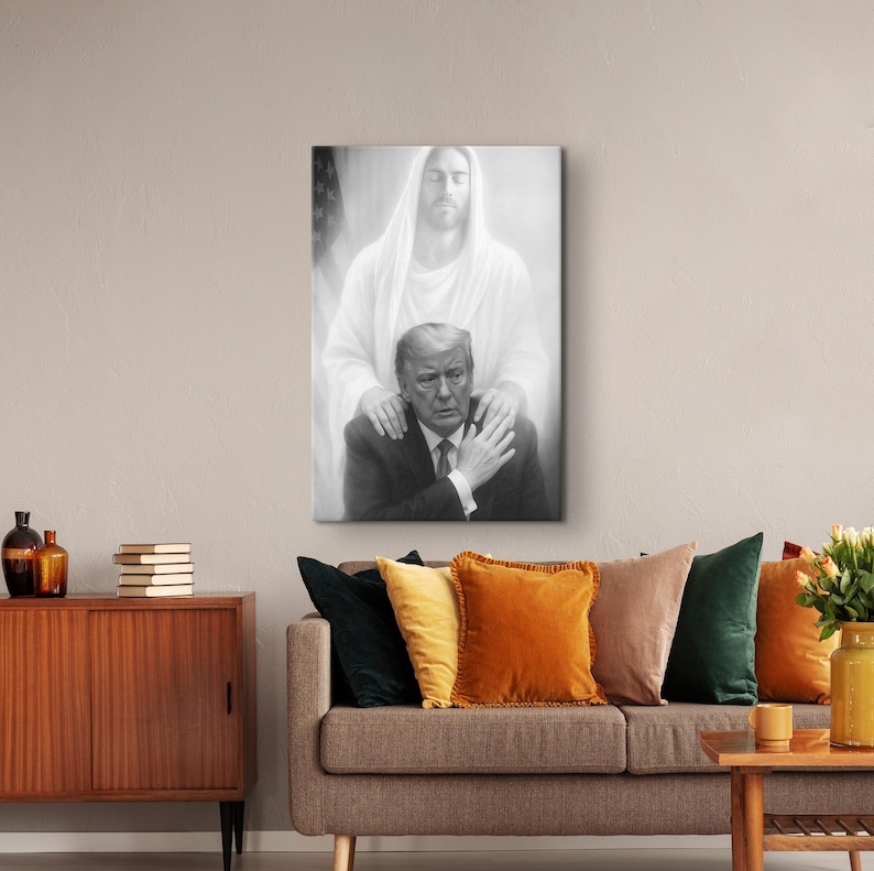 Donald Trump and Jesus Poster, Jesus Praying to Trump Print, the Divine ...