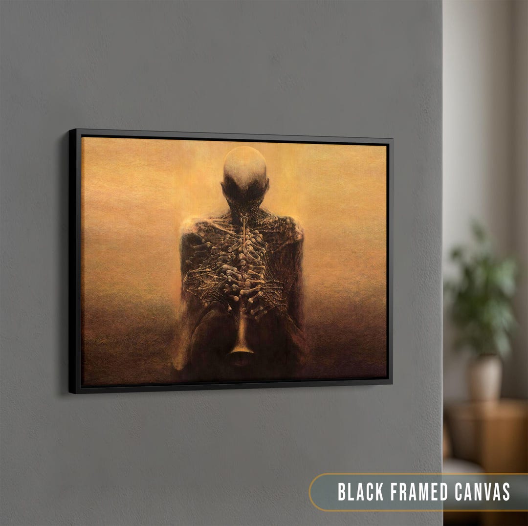 Skeleton Canvas, Painting of Zdzislaw Beksinski Wall Decor, Skeleton ...