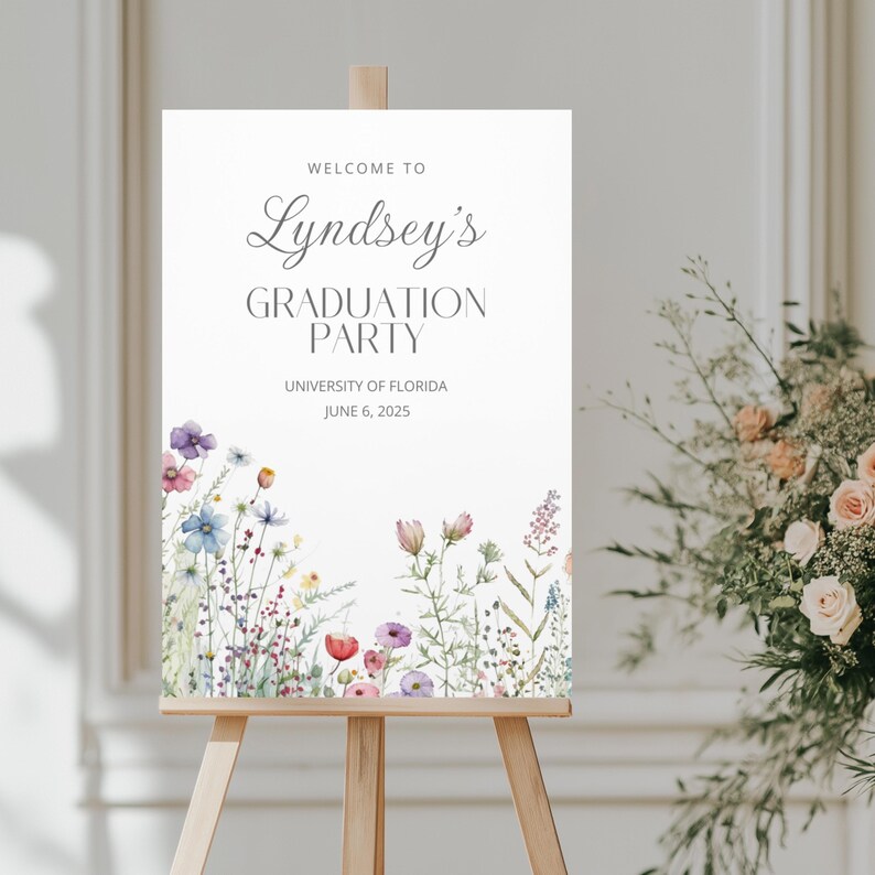 Floral Graduation Welcome Sign, Wildflower Grad Party Welcome Poster ...