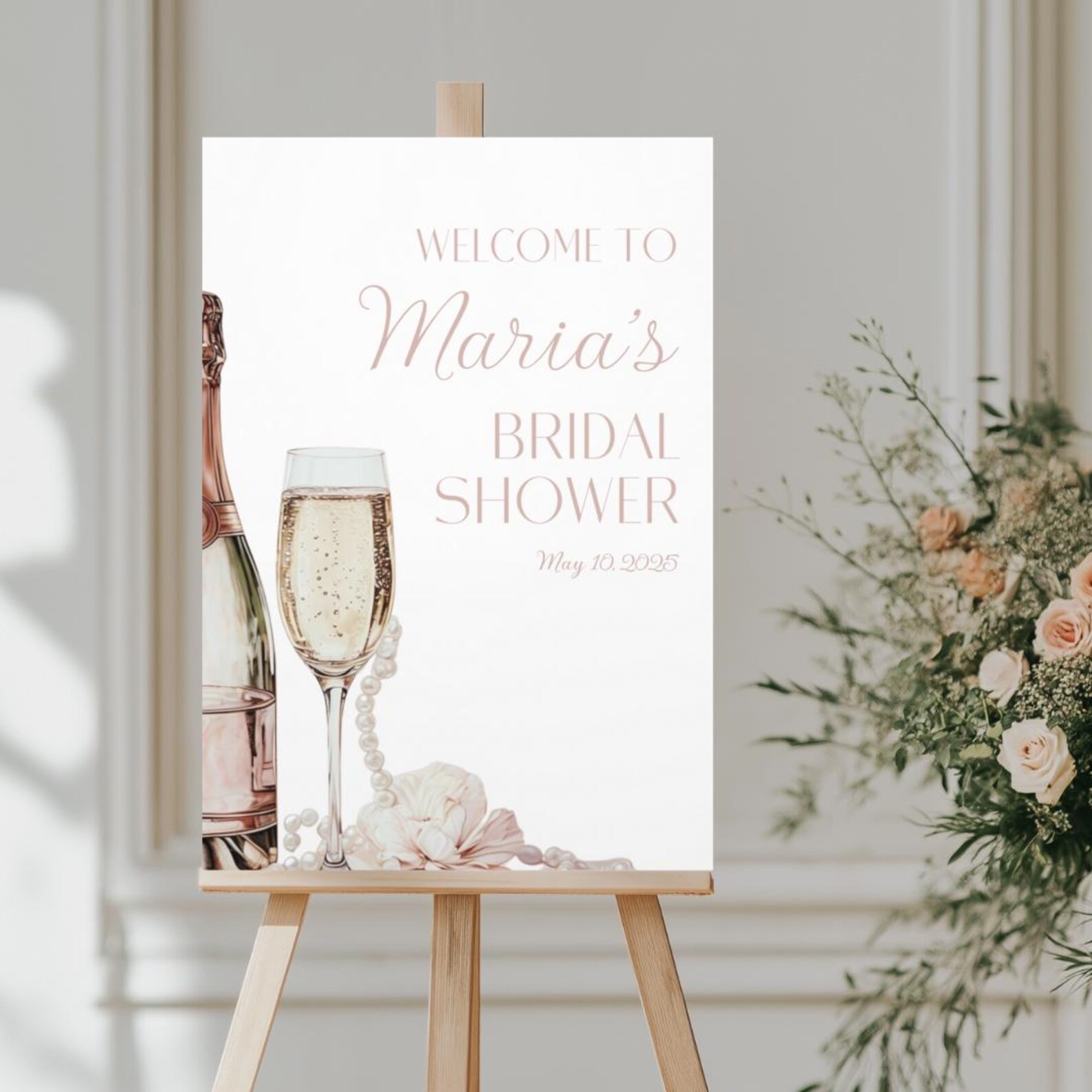 Pearls and Prosecco Bridal Shower Welcome Poster, Pearls and Prosecco ...