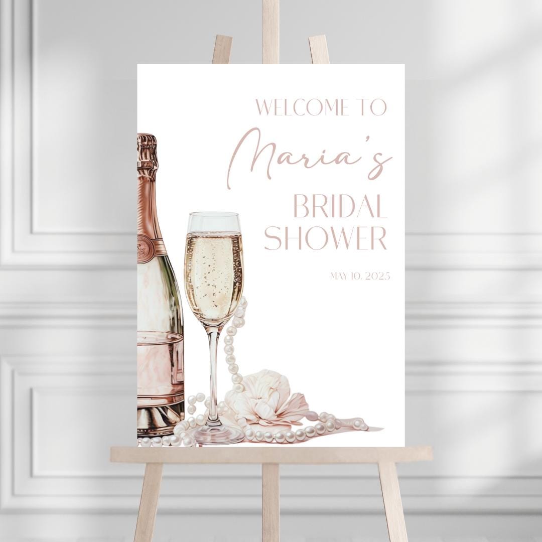 Pearls and Prosecco Bridal Shower Welcome Sign Template, Editable ...
