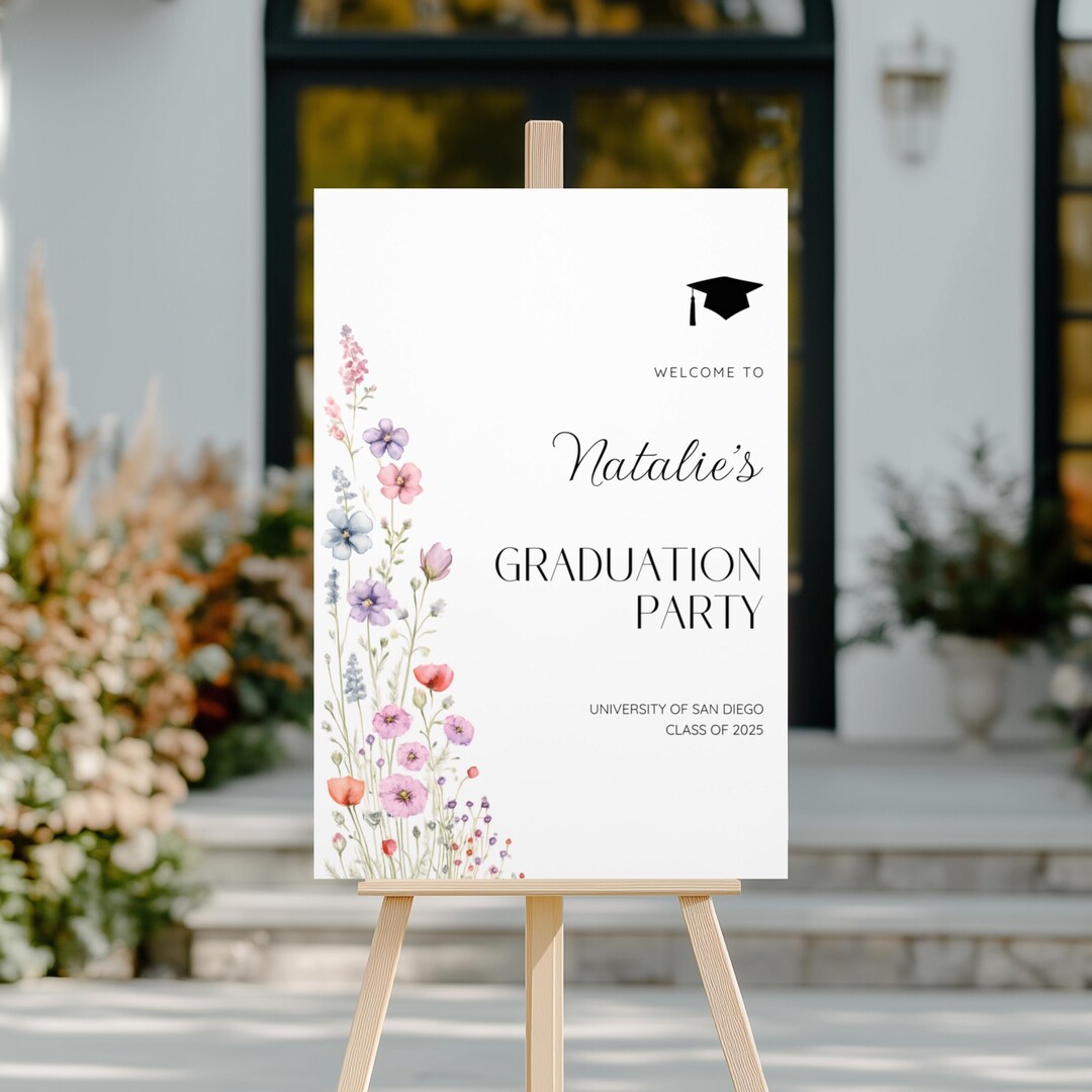 Wildflower Graduation Welcome Sign, Floral Graduation Party Welcome ...
