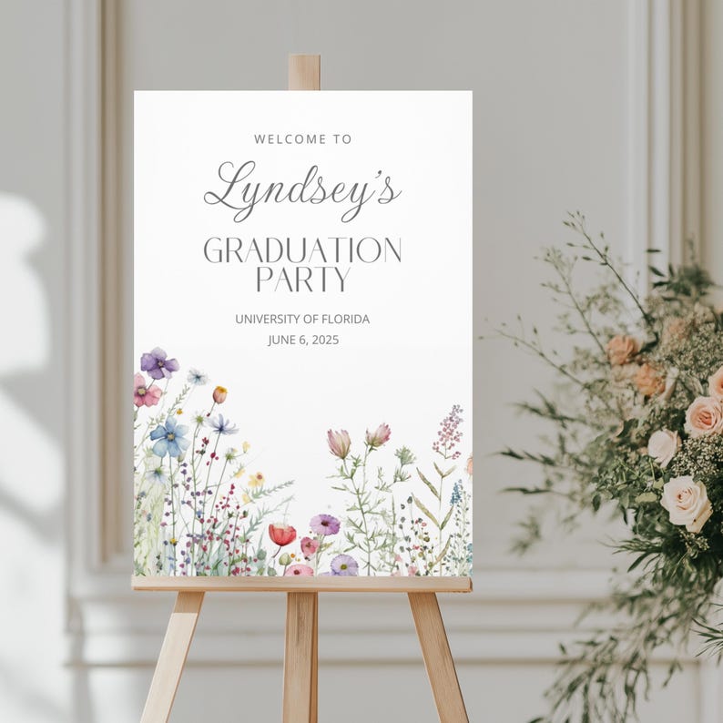 Wildflower Graduation Welcome Sign, Floral Graduation Party Welcome ...