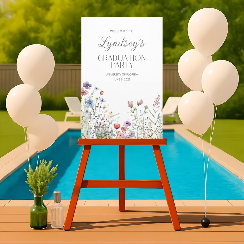 Floral Graduation Welcome Sign, Wildflower Grad Party Welcome Poster ...