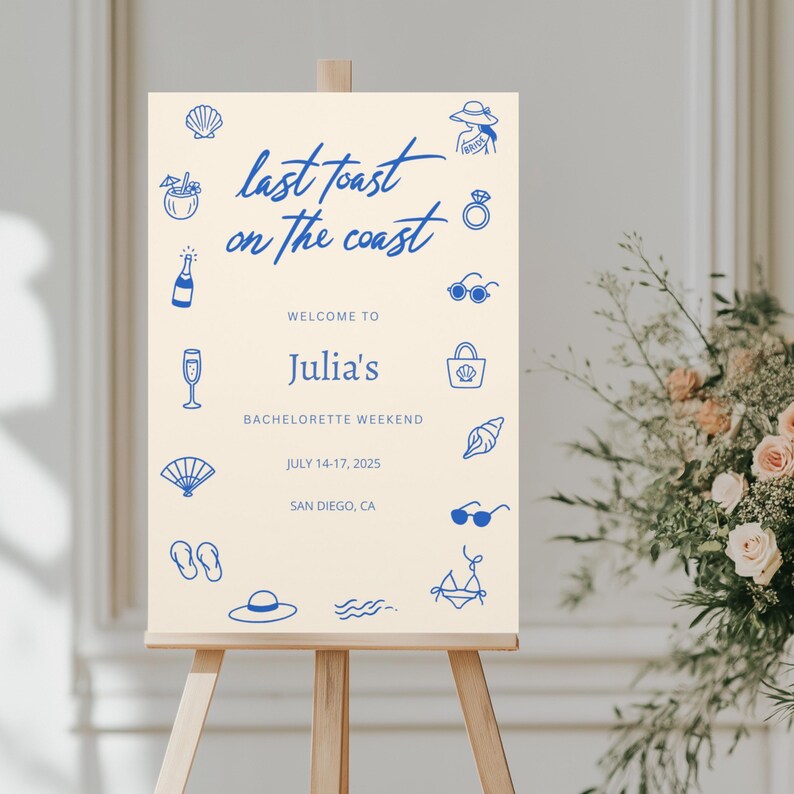 Last Toast on the Coast Bachelorette Weekend Welcome Sign, Custom Last ...