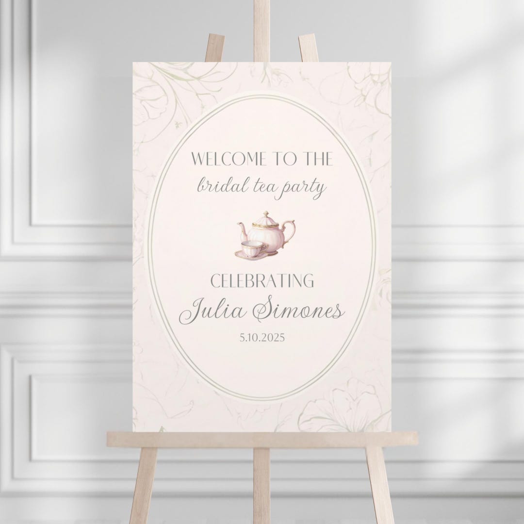 Tea Party Bridal Shower Sign, Bridal Shower Tea Party Welcome Sign, Tea ...