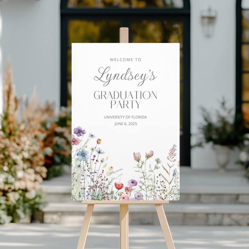 Wildflower Graduation Welcome Sign, Floral Graduation Party Welcome ...