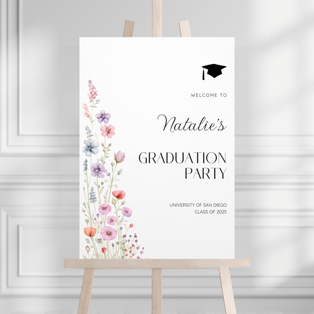 Floral Graduation Welcome Sign, Wildflower Grad Party Welcome Poster ...