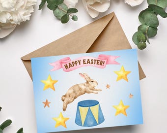 Easter Bunny Card| Circus Aesthetic | Pastel Easter Card With Stars ...