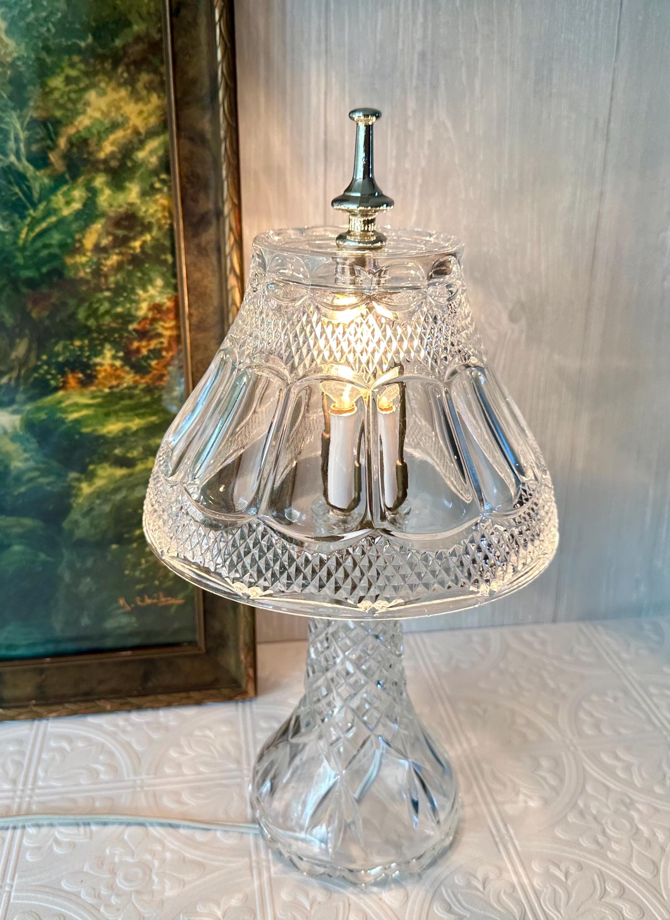 Vintage Clear Crystal Cut Glass Boudoir Lamp, Cottagecore Accent - Etsy