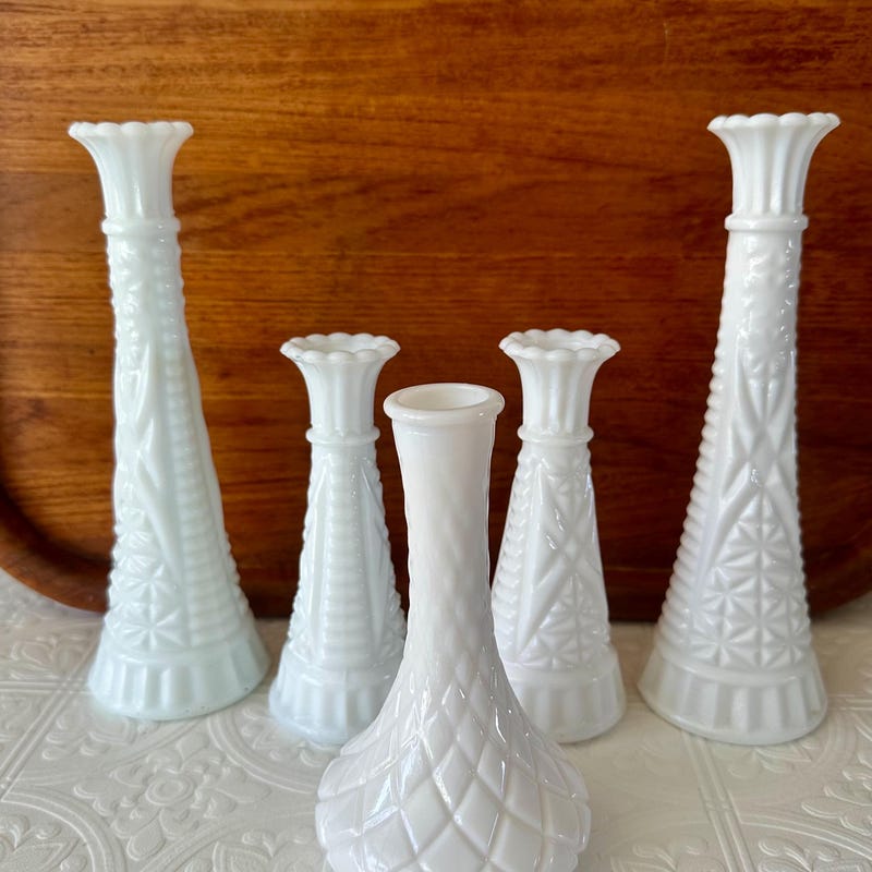 Milk Glass Vases Sets - Etsy