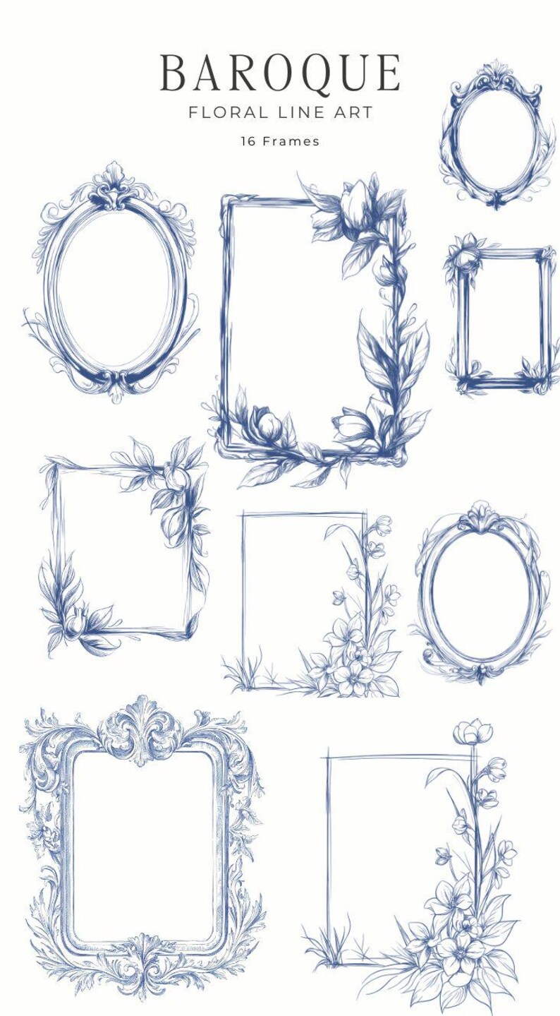 Baroque Frame Clipart, Line Art, Wedding Crest, Vintage Victorian Crest ...