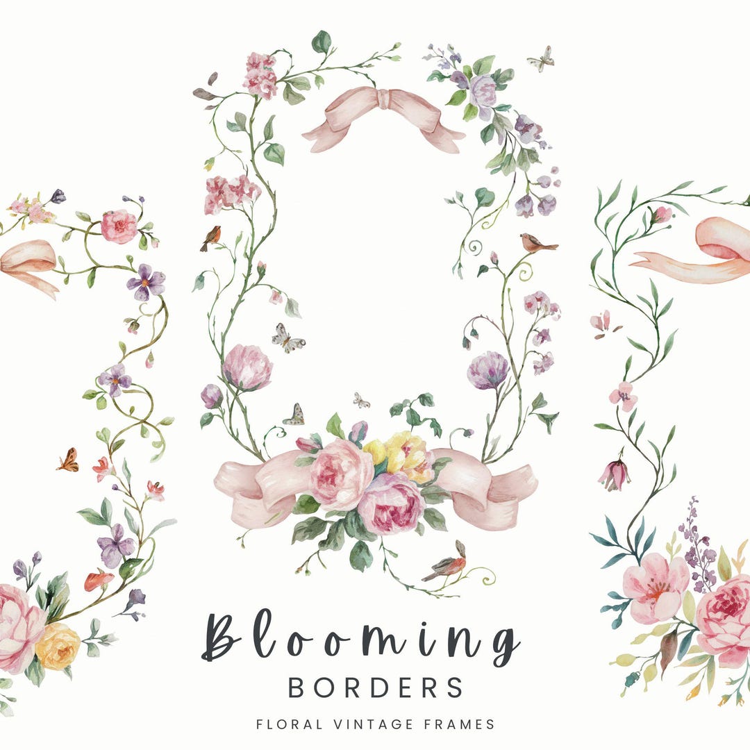 Watercolor Bow Floral Border Clipart, Invitation Clipart, Bows, Preppy ...