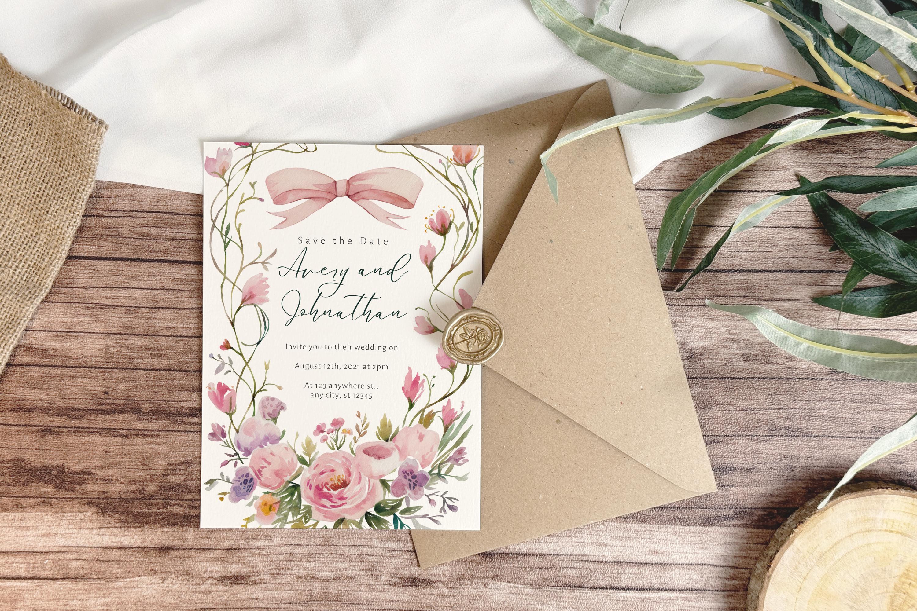 Watercolor Bow Floral Border Clipart, Invitation Clipart, Bows, Preppy ...