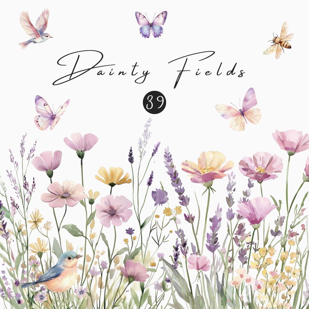 Dainty Flower Clipart, Watercolor Floral Border, Spring Flowers ...